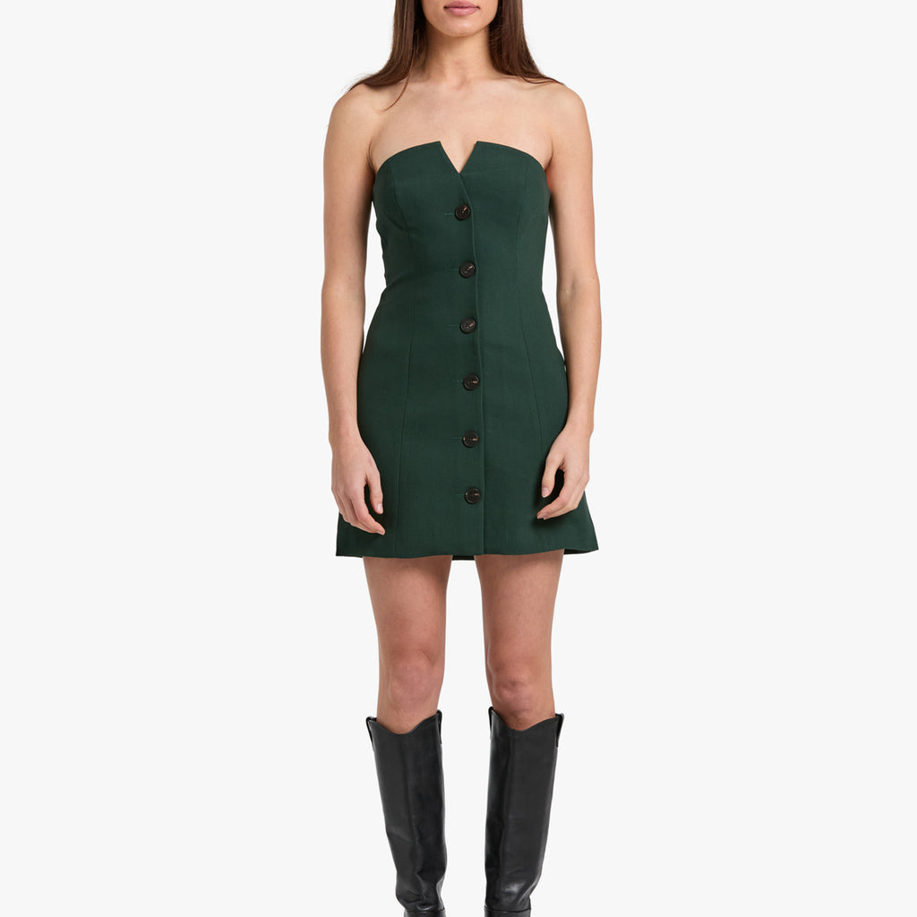 Superette | Irena Strapless Button Up Mini Dress - Deep Forest