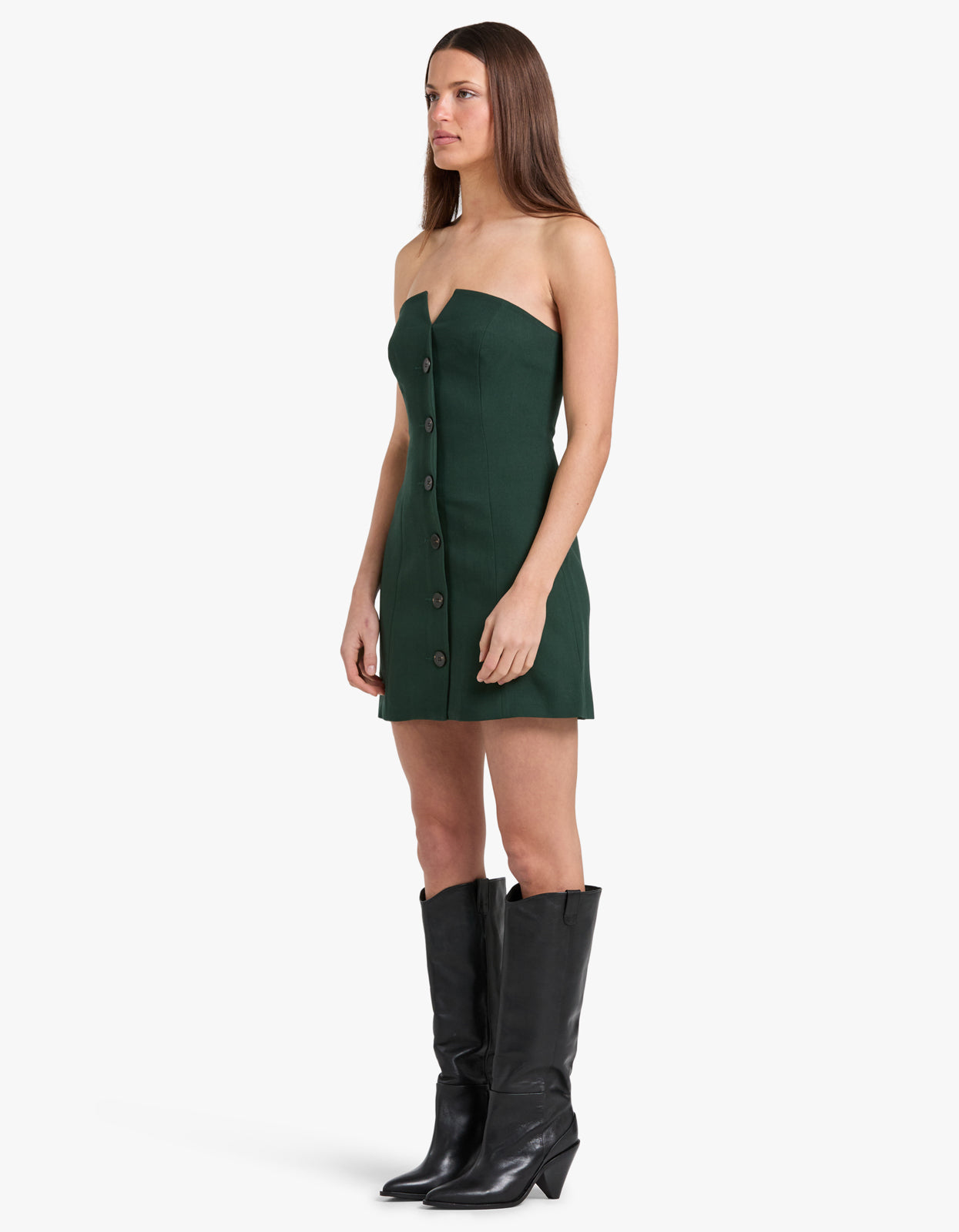 Superette | Irena Strapless Button Up Mini Dress - Deep Forest