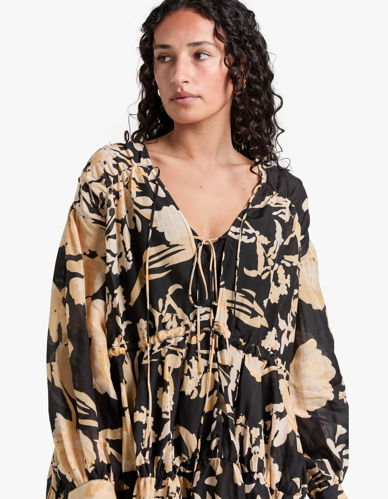 Superette | Xenia Tiered Drawstring Mini Dress - Black Multi